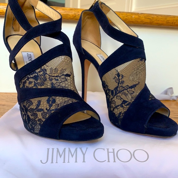 Jimmy Choo | Shoes | Jimmy Choo Navy Suede With Lace Platform Heels Eu ...